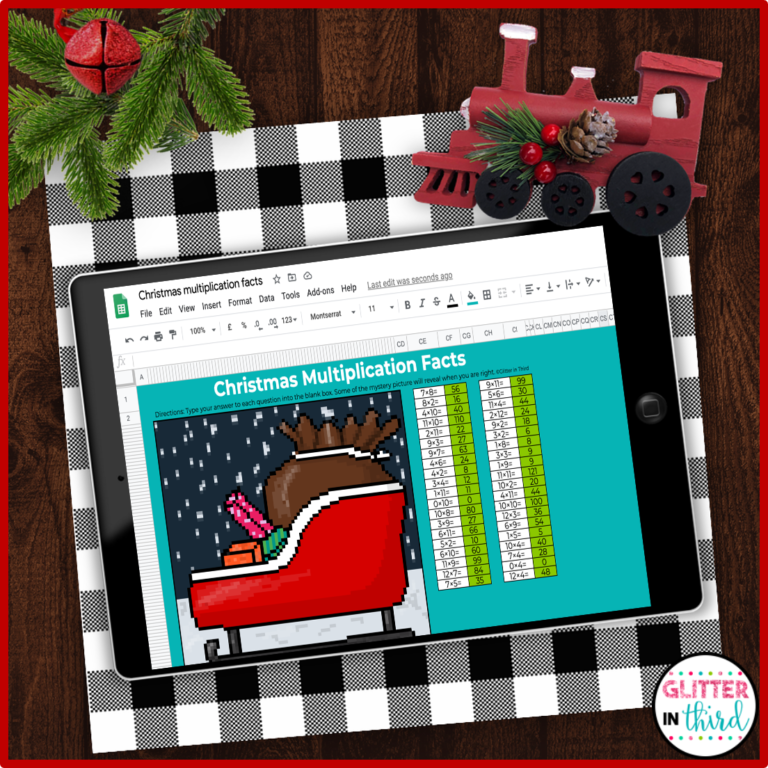'TIS THE SEASON Using Christmas Multiplication Pixel Art - Glitter in Third
