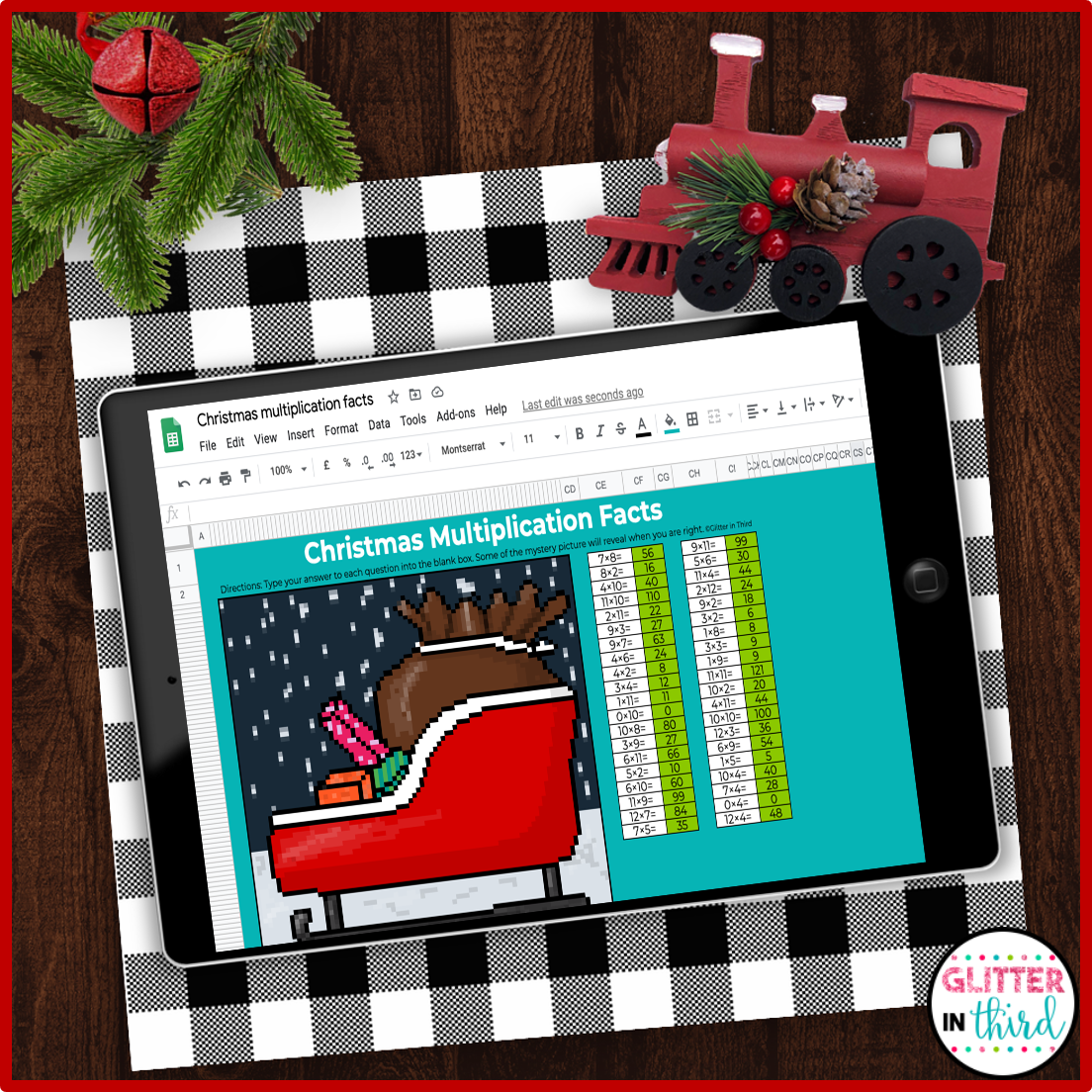 'TIS THE SEASON Using Christmas Multiplication Pixel Art - Glitter in Third