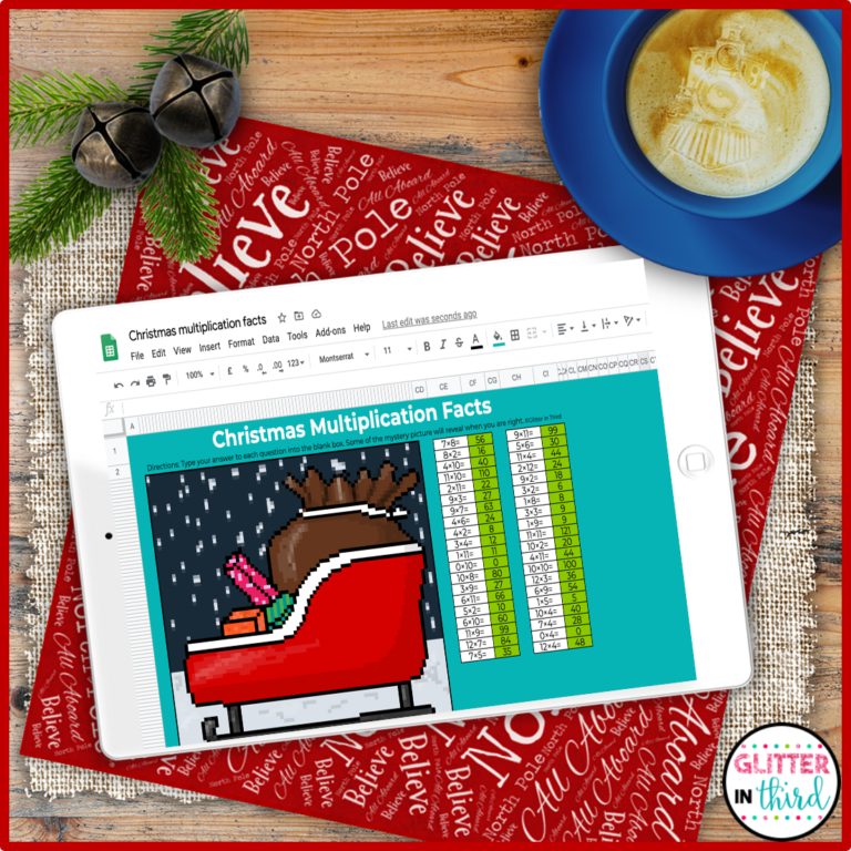 'TIS THE SEASON Using Christmas Multiplication Pixel Art - Glitter in Third