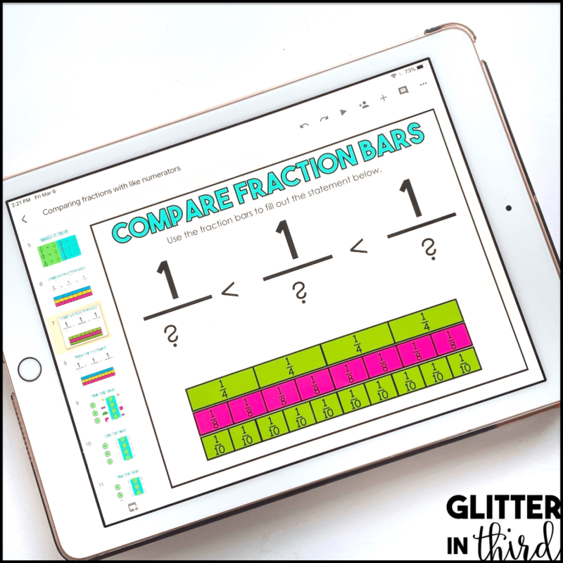 Digital Activities for Comparing Fractions - Glitter in Third