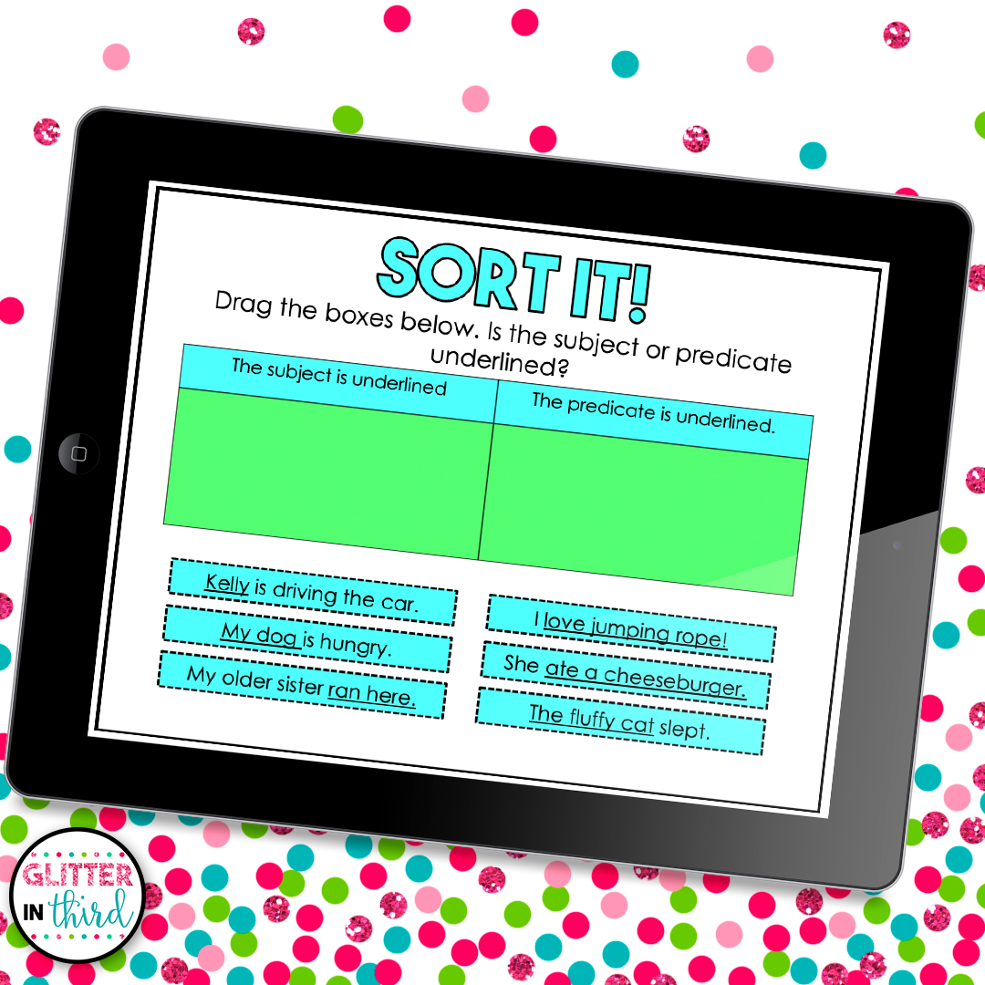 Digital Games and Activities for Subject and Predicate - Glitter in Third