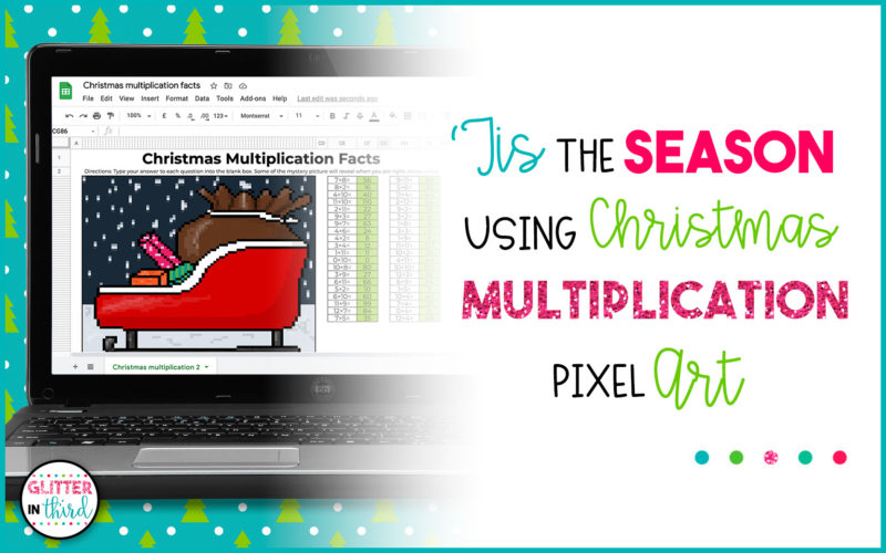 'TIS THE SEASON Using Christmas Multiplication Pixel Art - Glitter in Third