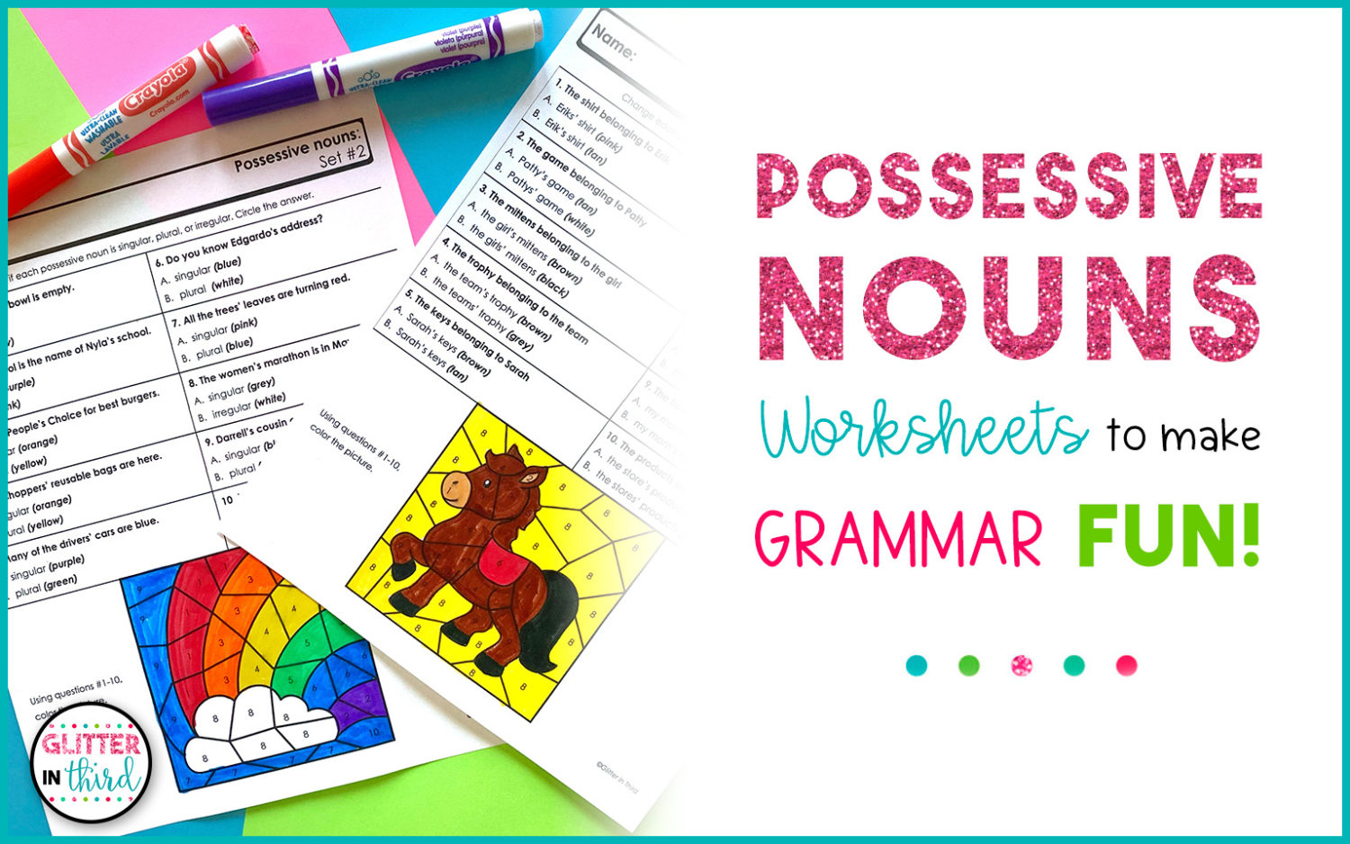 Possessive Nouns Worksheets to make Grammar FUN! - Glitter in Third
