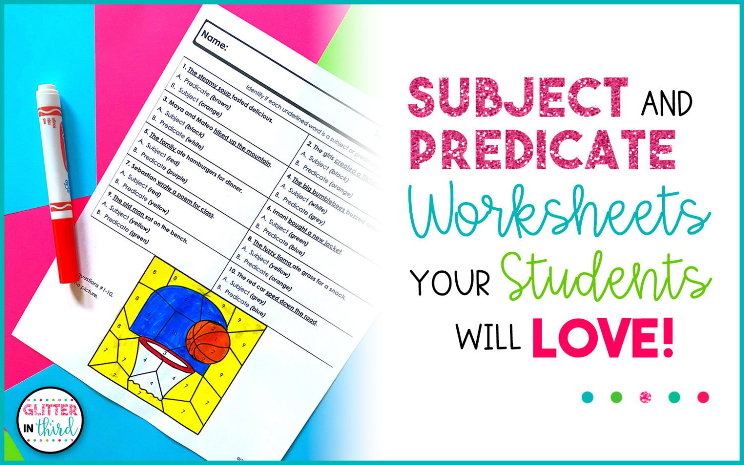 Subject and Predicate Worksheets Your Students Will LOVE! - Glitter in ...
