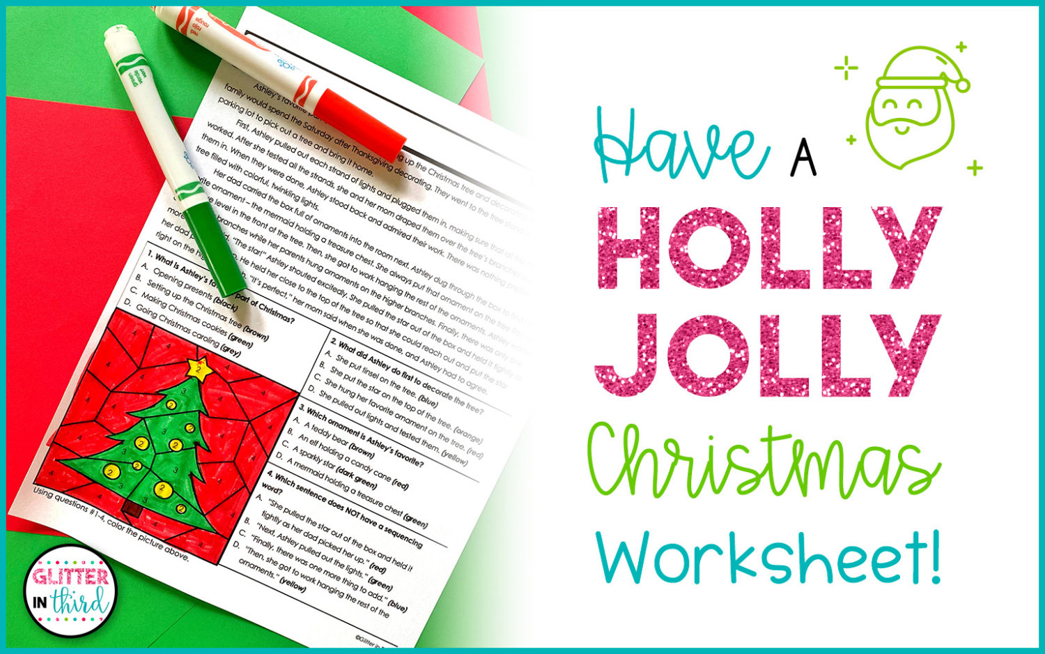 Have a Holly Jolly CHRISTMAS PRINTABLE WORKSHEET! - Glitter in Third