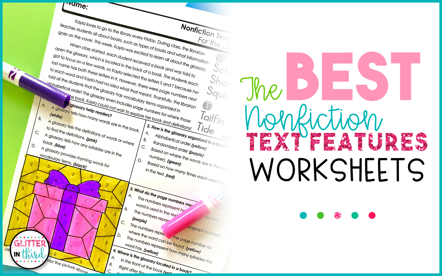 The BEST Nonfiction Text Features Worksheets - Glitter in Third