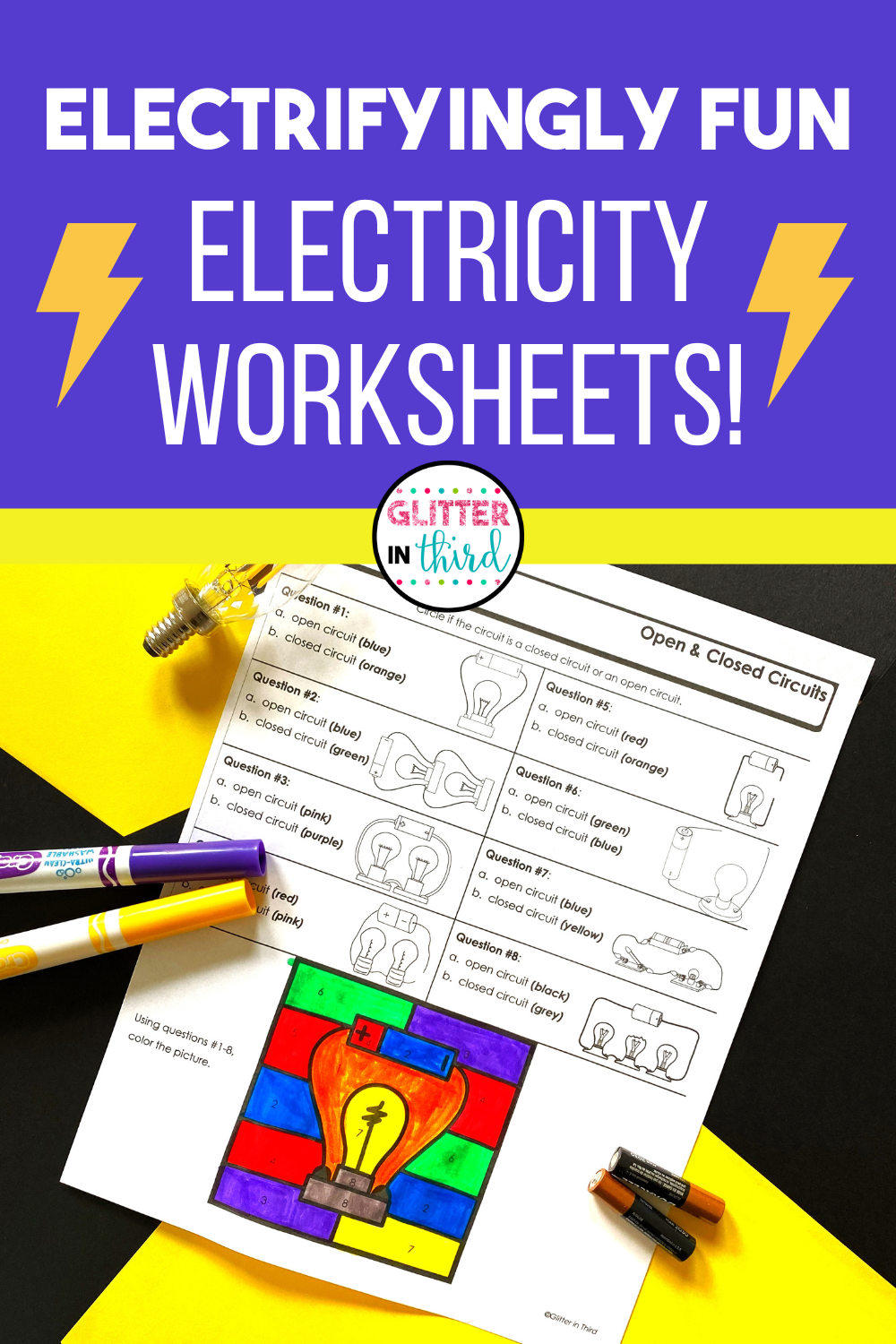 Electricity Worksheets (That are ELECTRIFYINGLY fun!) - Glitter in Third