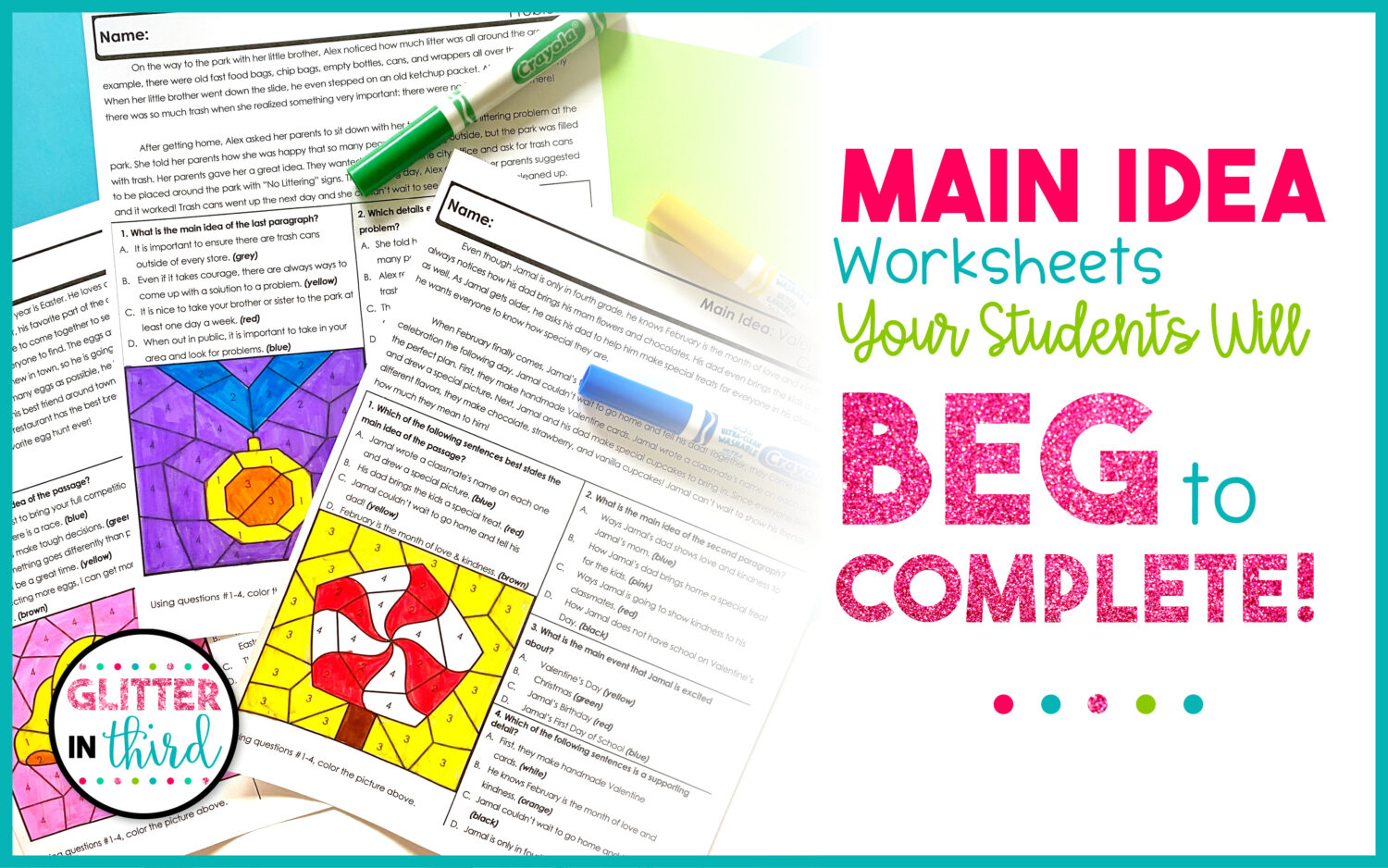 Main Idea Worksheets Your Students Will BEG to Complete! - Glitter in Third