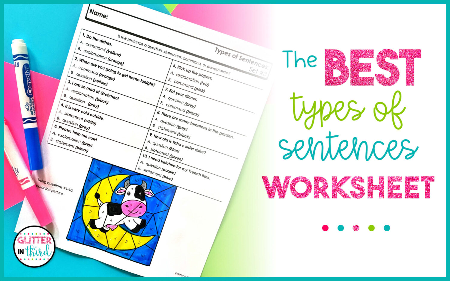 The BEST Types of Sentences Worksheets - Glitter in Third