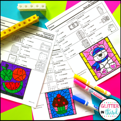 Area & Perimeter Color By Number Worksheets - Glitter in Third