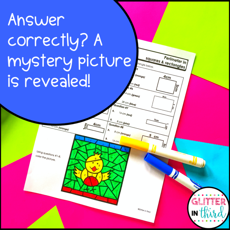 Area & Perimeter Color By Number Worksheets - Glitter in Third