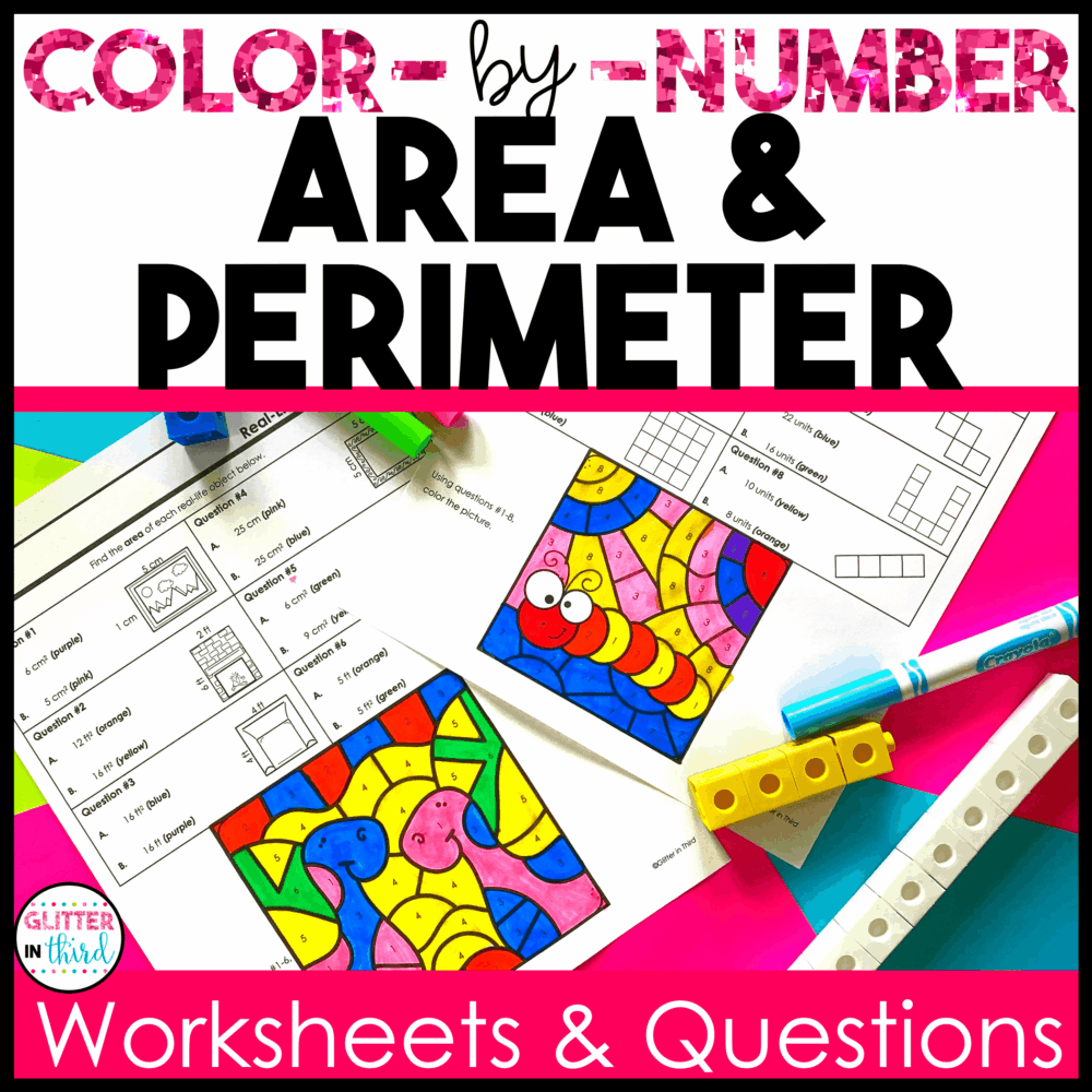 Area & Perimeter Color By Number Worksheets - Glitter in Third