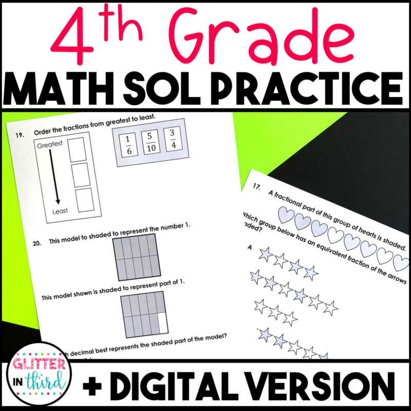 4th Grade Math SOL Review Practice - Glitter in Third