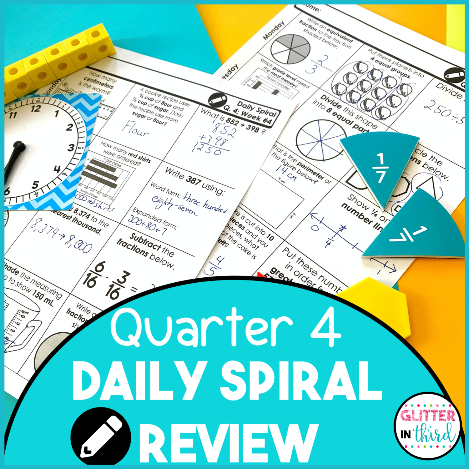 Quarter 4 3rd Grade Daily Spiral Math Review - Glitter in Third
