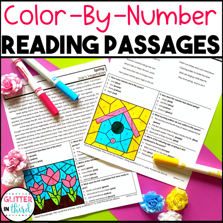 SPRING Reading Comprehension Passages Coloring Pages Color By Number ...