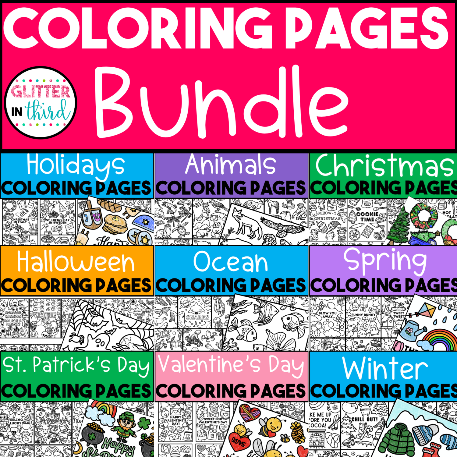 Animals Coloring Pages Sheets - Glitter in Third