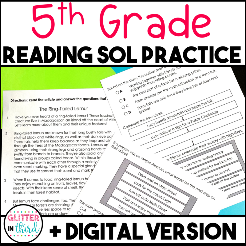 5th Grade Reading SOL Review Practice - Glitter in Third