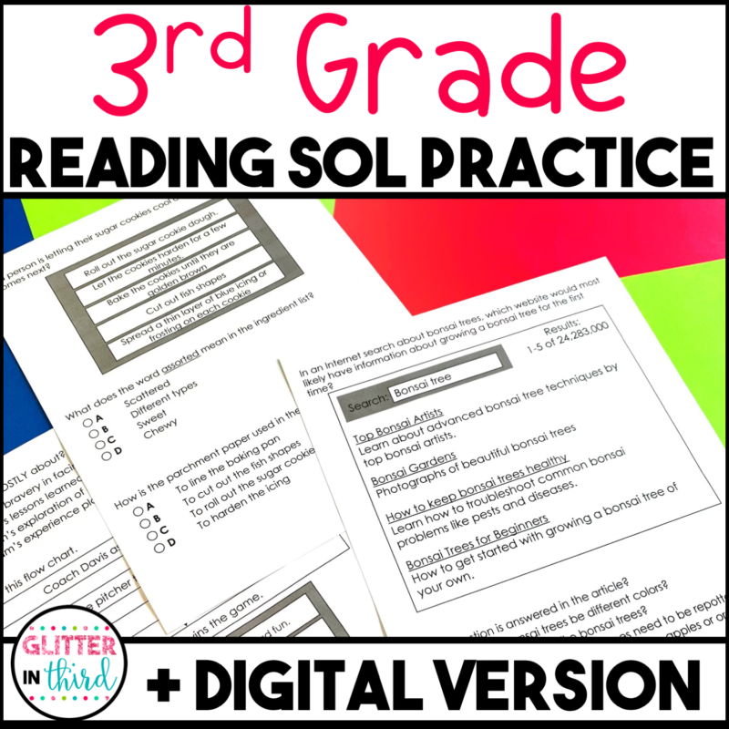 3rd Grade Reading SOL Review - Glitter in Third