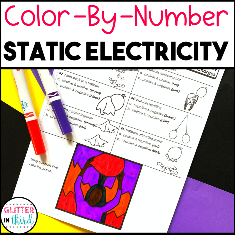 Static Electricity Worksheets Color-By-Numbers - Glitter in Third