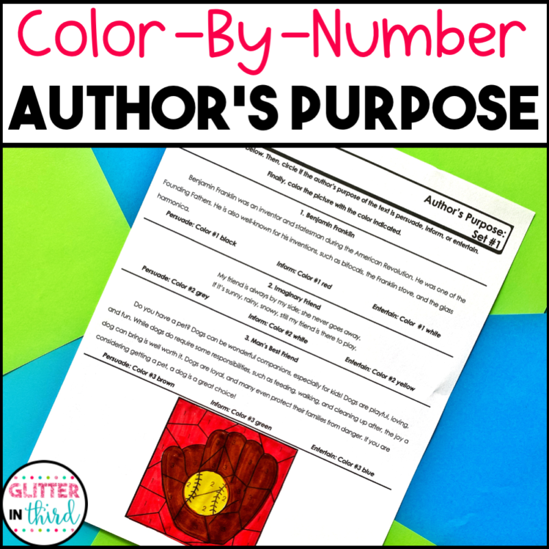 Author's Purpose Color-By-Number Worksheets - Glitter in Third