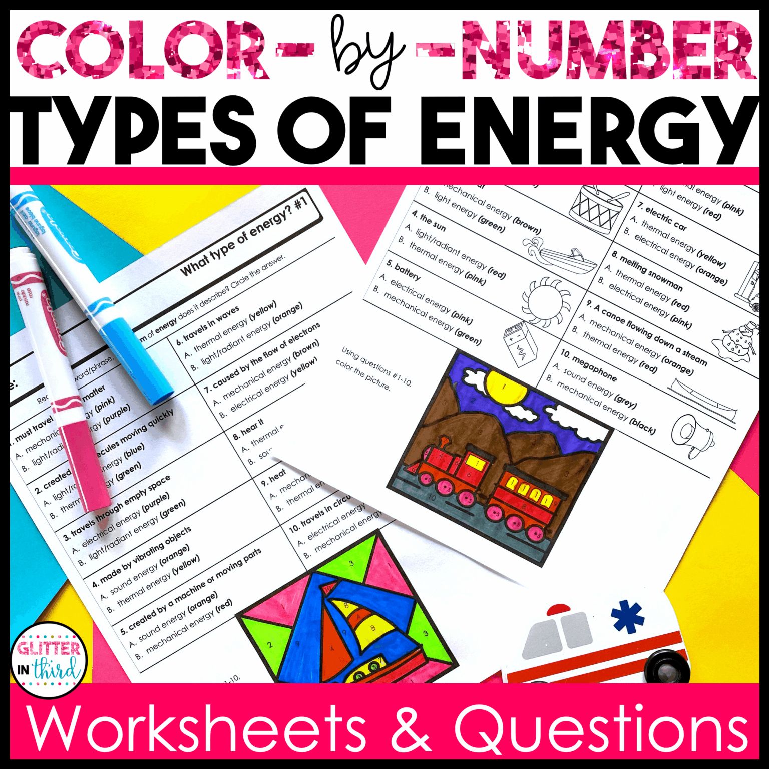 Forms of Energy Worksheets Color-By-Numbers Science SOL 5.2 - Glitter ...