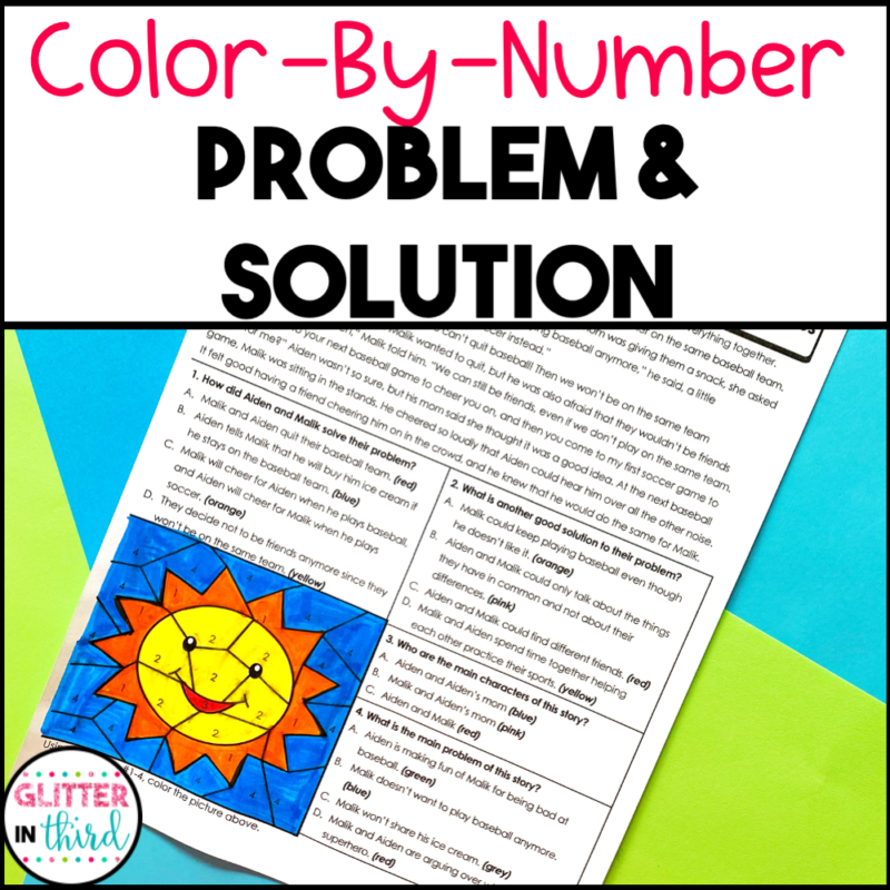 Problem and Solution Color-By-Number Worksheets - Glitter in Third