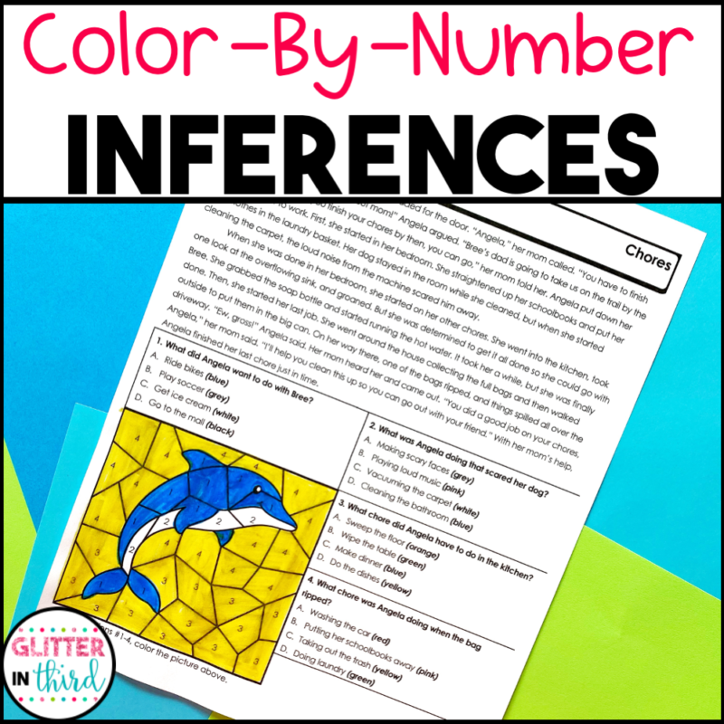 Making Inferences 3rd Grade Color-By-Number Worksheets - Glitter in Third