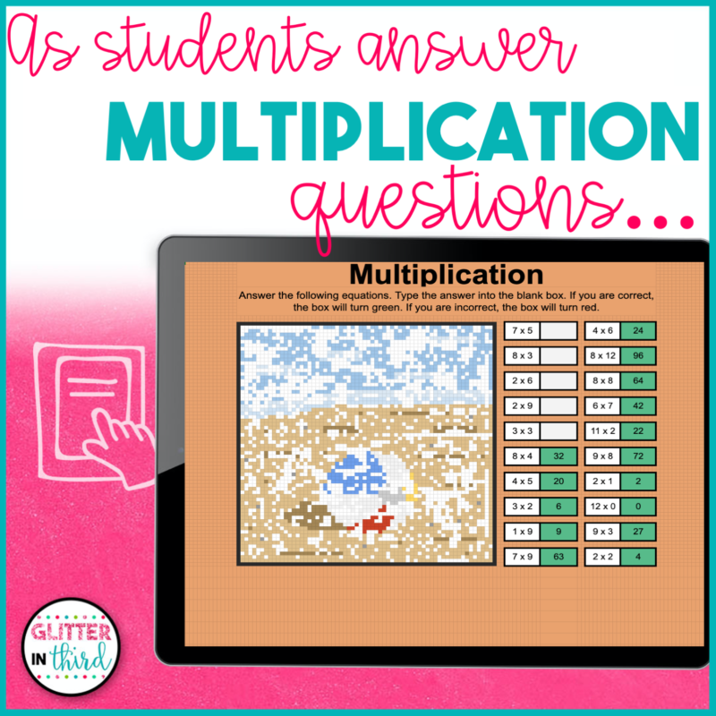 End of Year Multiplication Pixel Art - Glitter in Third