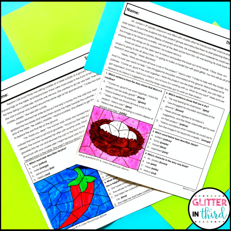 Character Traits Color-By-Number Worksheets - Glitter in Third