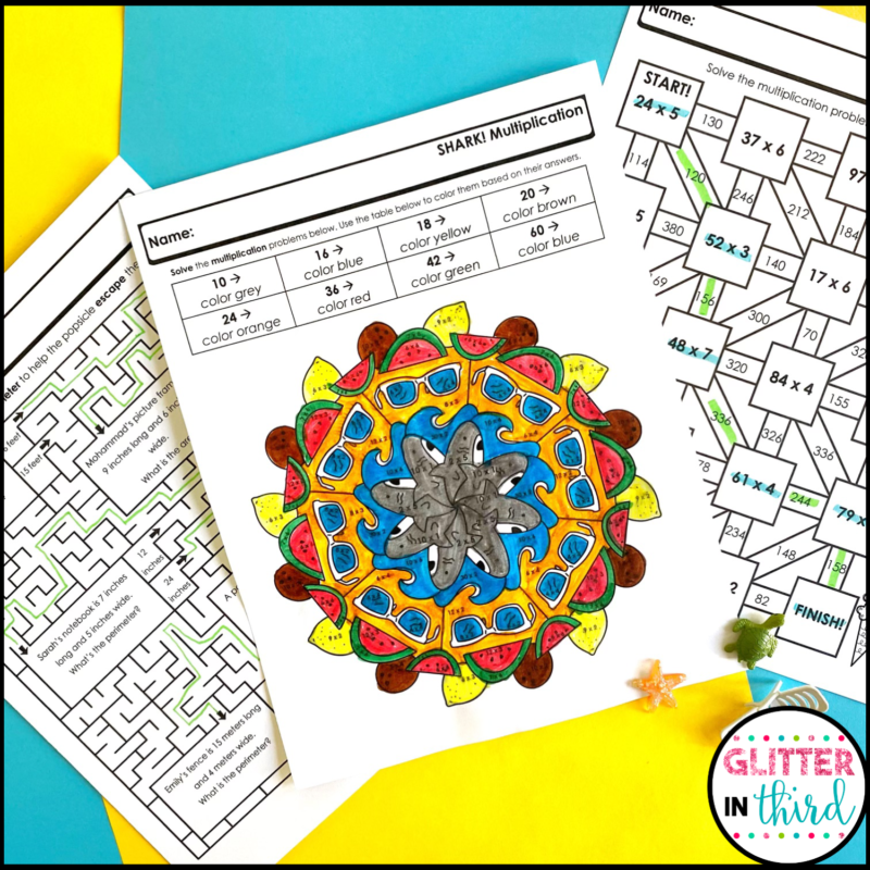 End of Year Math Worksheets - Glitter in Third