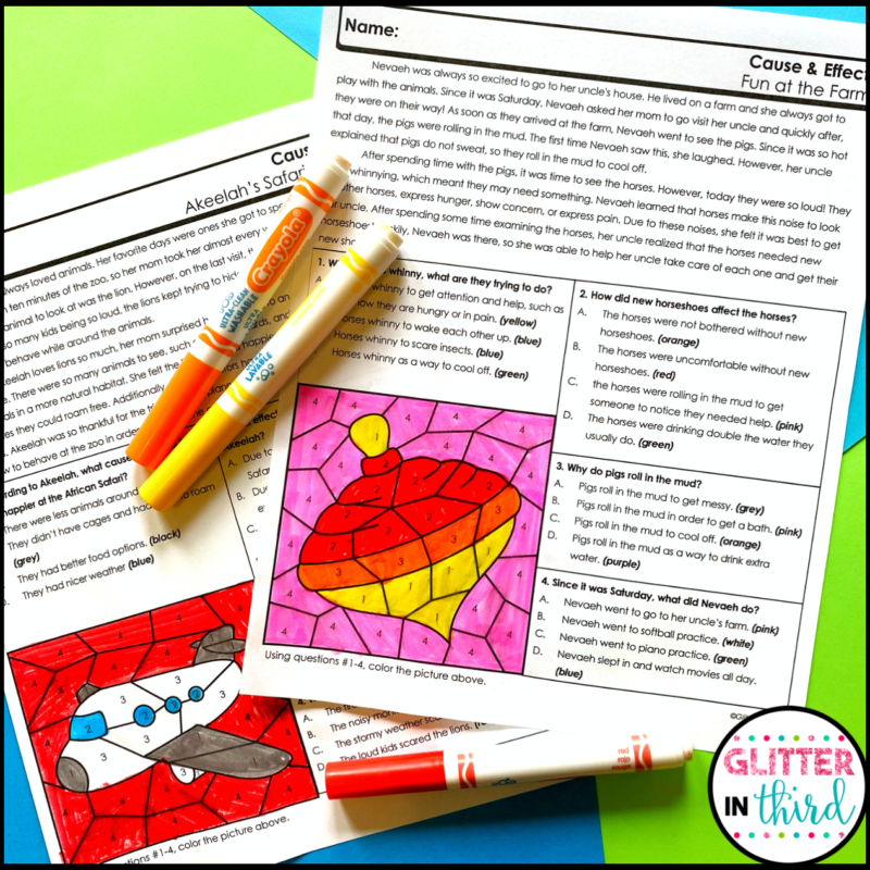 Cause & Effect Color-By-Number Worksheets - Glitter in Third