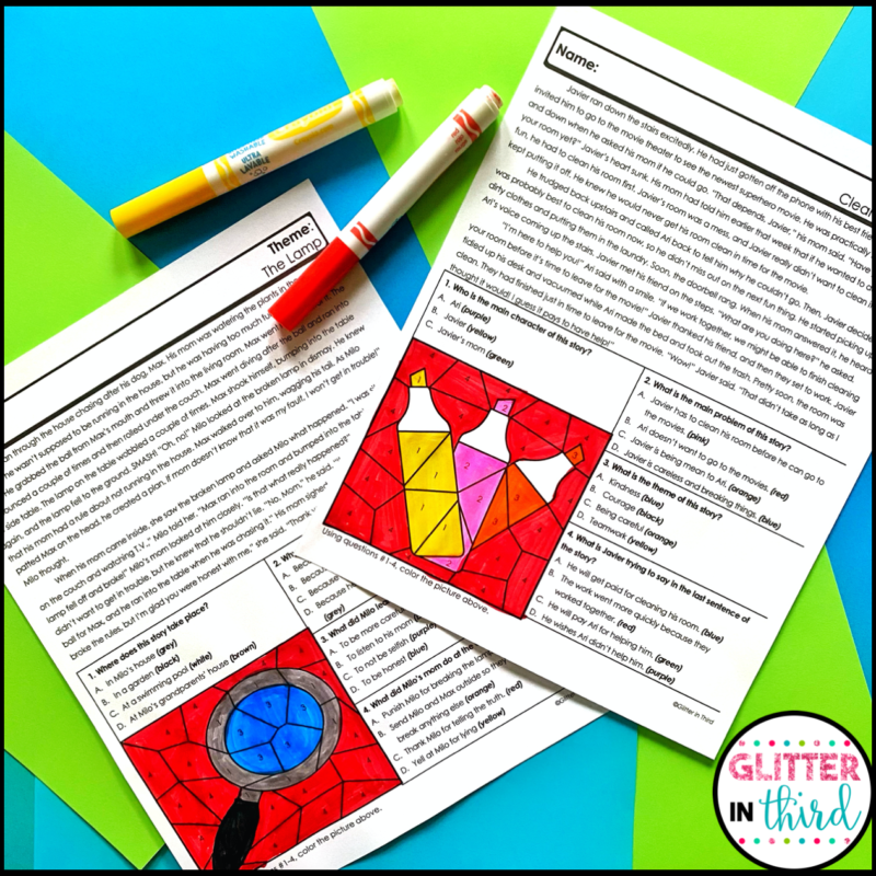 Determining Theme Color-By-Number Worksheets - Glitter in Third