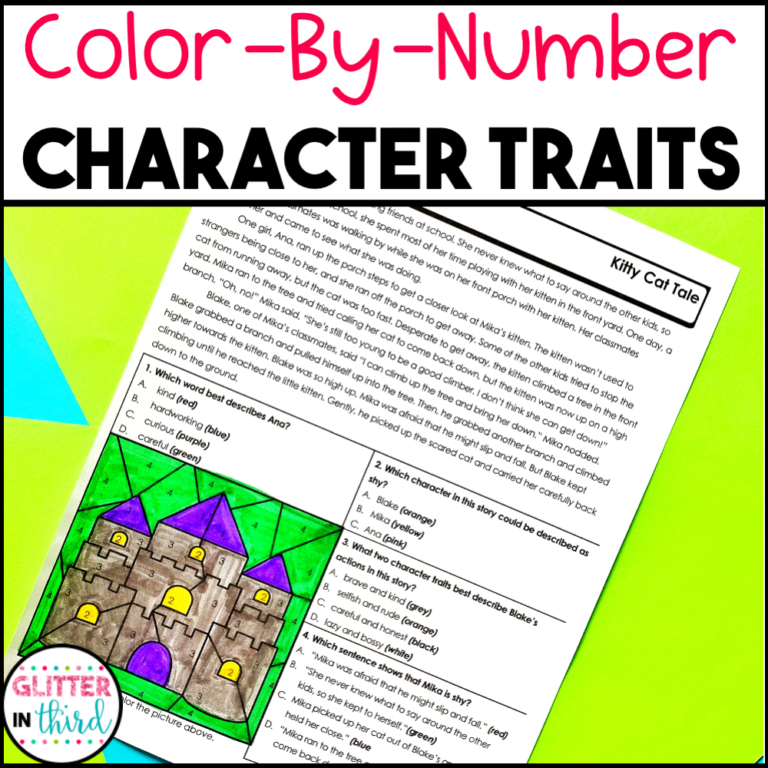 Character Traits Color-By-Number Worksheets - Glitter in Third