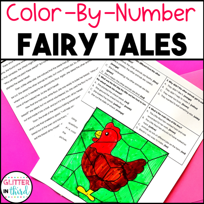 Fairy Tales Color-By-Number Passage Worksheet - Glitter in Third