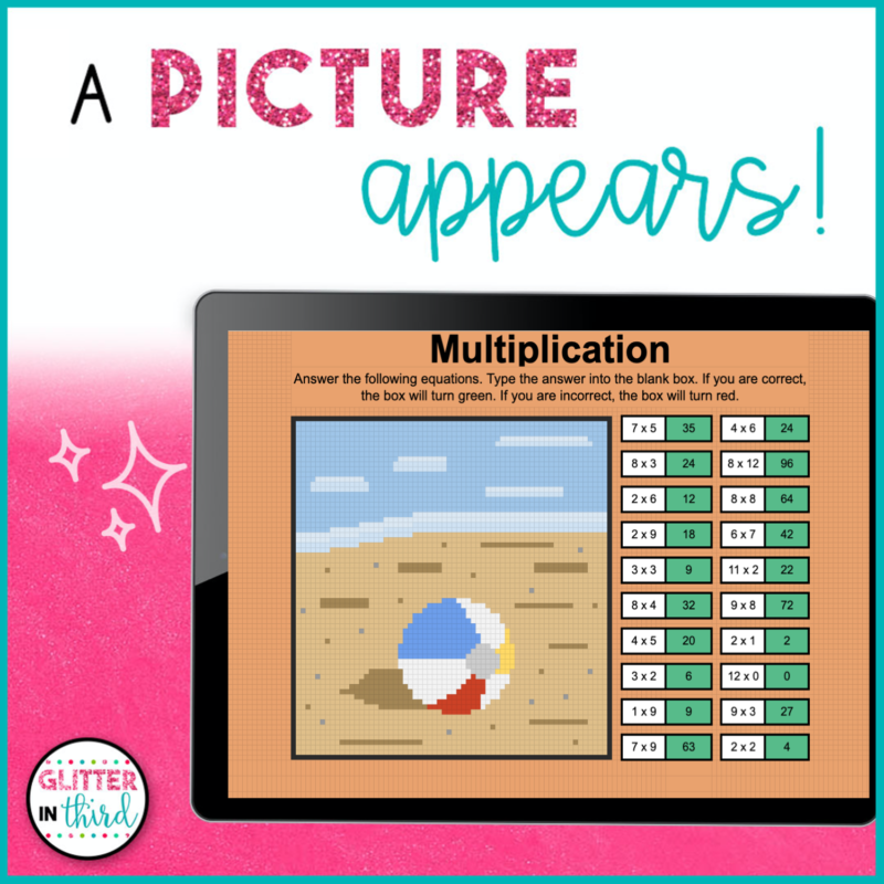 End of Year Multiplication Pixel Art - Glitter in Third