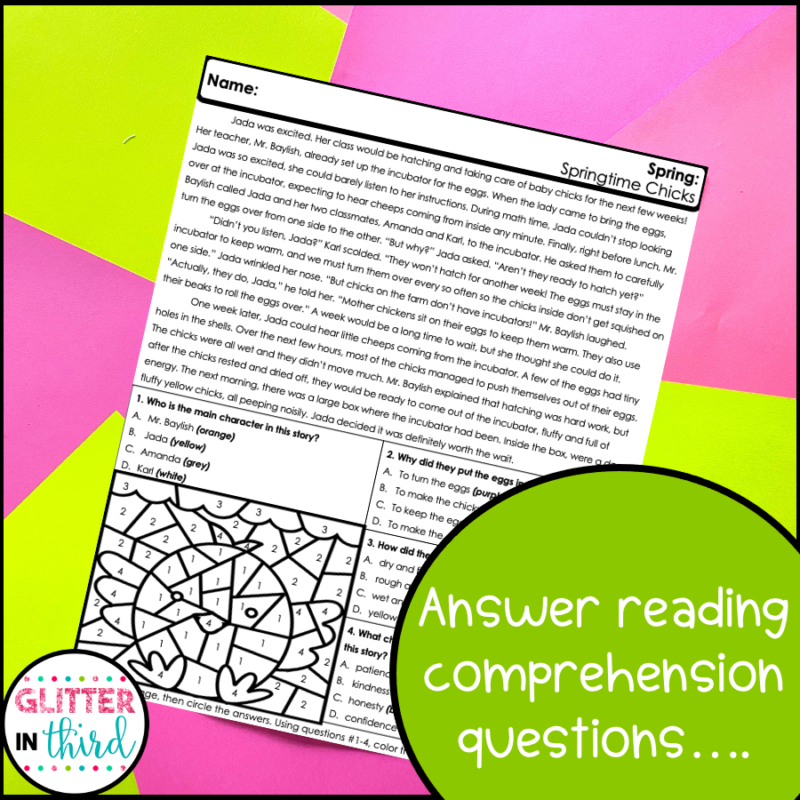 SPRING Reading Comprehension Passages Coloring Pages Color By Number ...