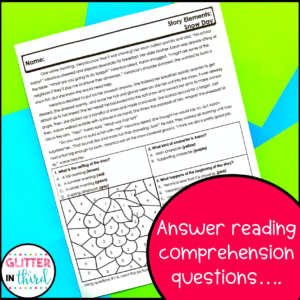 Story Elements Color-By-Number Worksheets - Glitter in Third