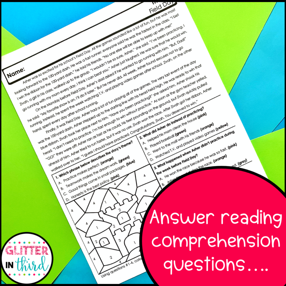 Determining Theme Color-By-Number Worksheets - Glitter in Third