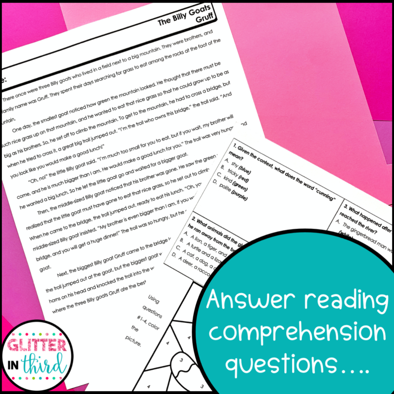 Fairy Tales Color-By-Number Passage Worksheet - Glitter in Third