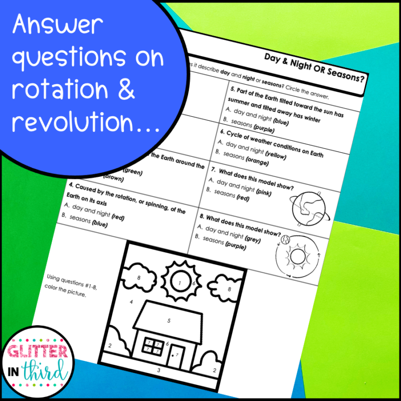 Earth's Rotation and Revolution Worksheets Color-By-Number - Glitter in ...