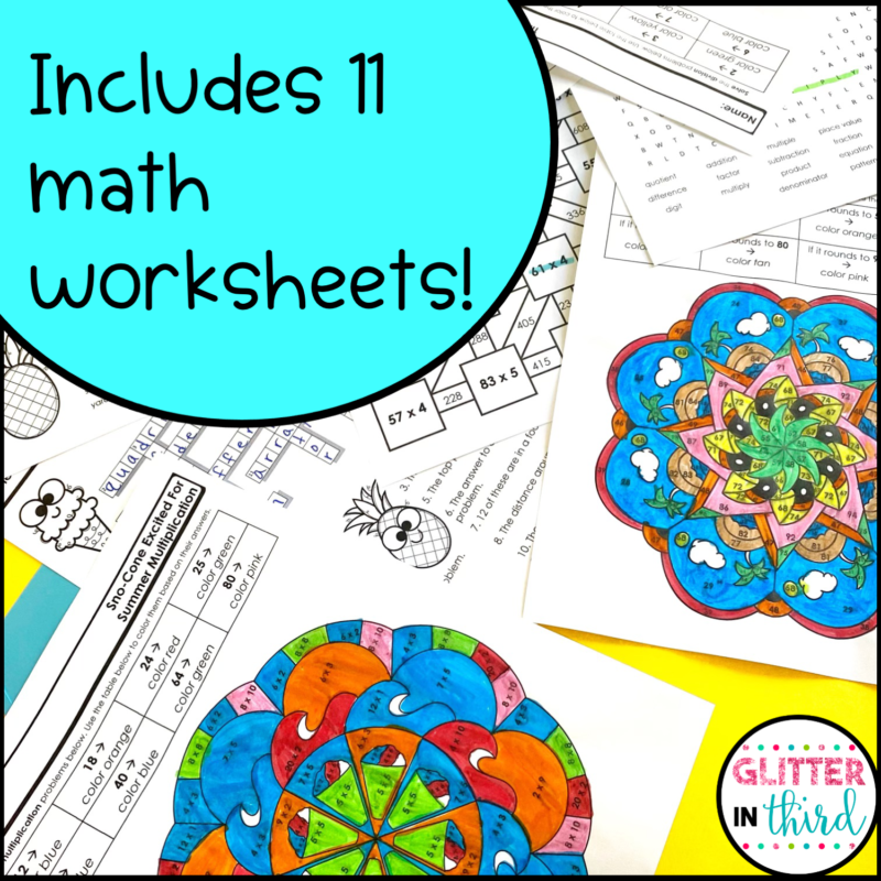 End of Year Math Worksheets - Glitter in Third