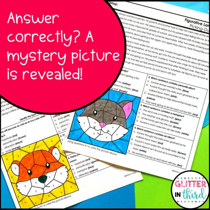 Figurative Language Color-By-Number Worksheets - Glitter in Third