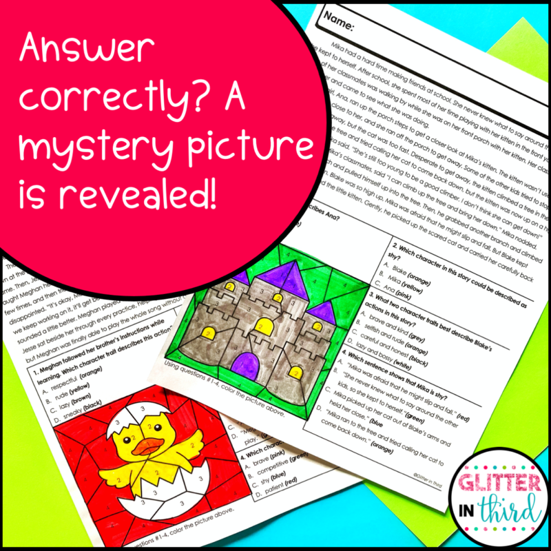 Character Traits Color-By-Number Worksheets - Glitter in Third