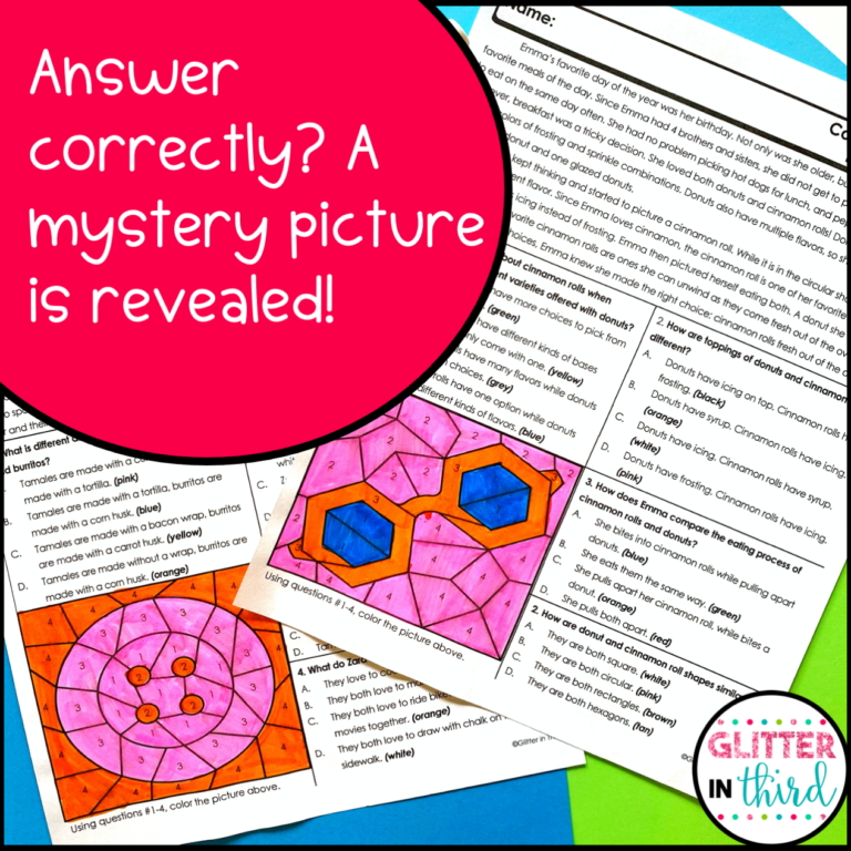 Compare and Contrast Color-By-Number Worksheets - Glitter in Third