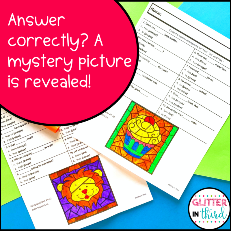 Homophones Color-By-Number Worksheets - Glitter in Third
