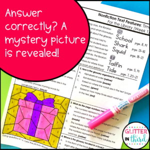 Nonfiction Text Features Color-By-Number Worksheets - Glitter in Third