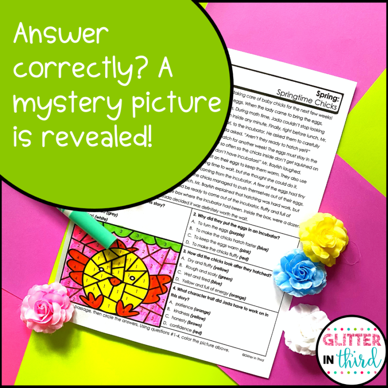 SPRING Reading Comprehension Passages Coloring Pages Color By Number ...