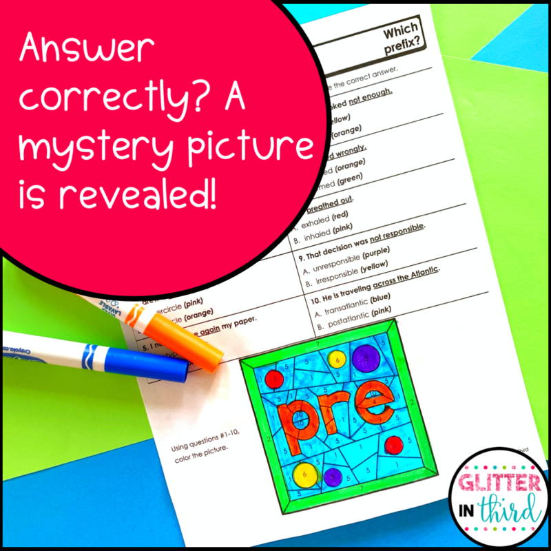 Prefixes and Suffixes Color-By-Number Worksheets 3rd-Grade - Glitter in ...