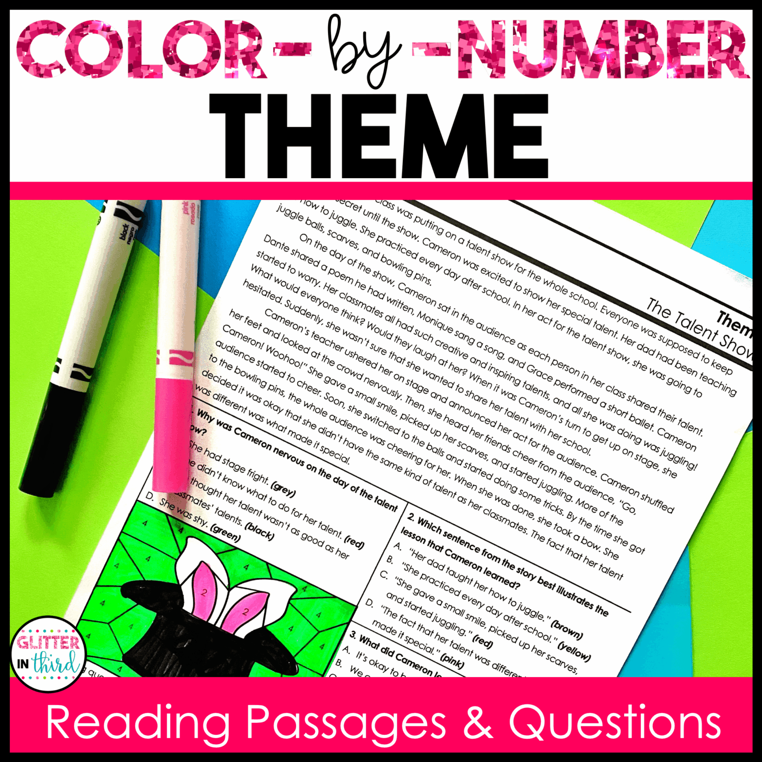 Determining Theme Color-By-Number Worksheets - Glitter in Third