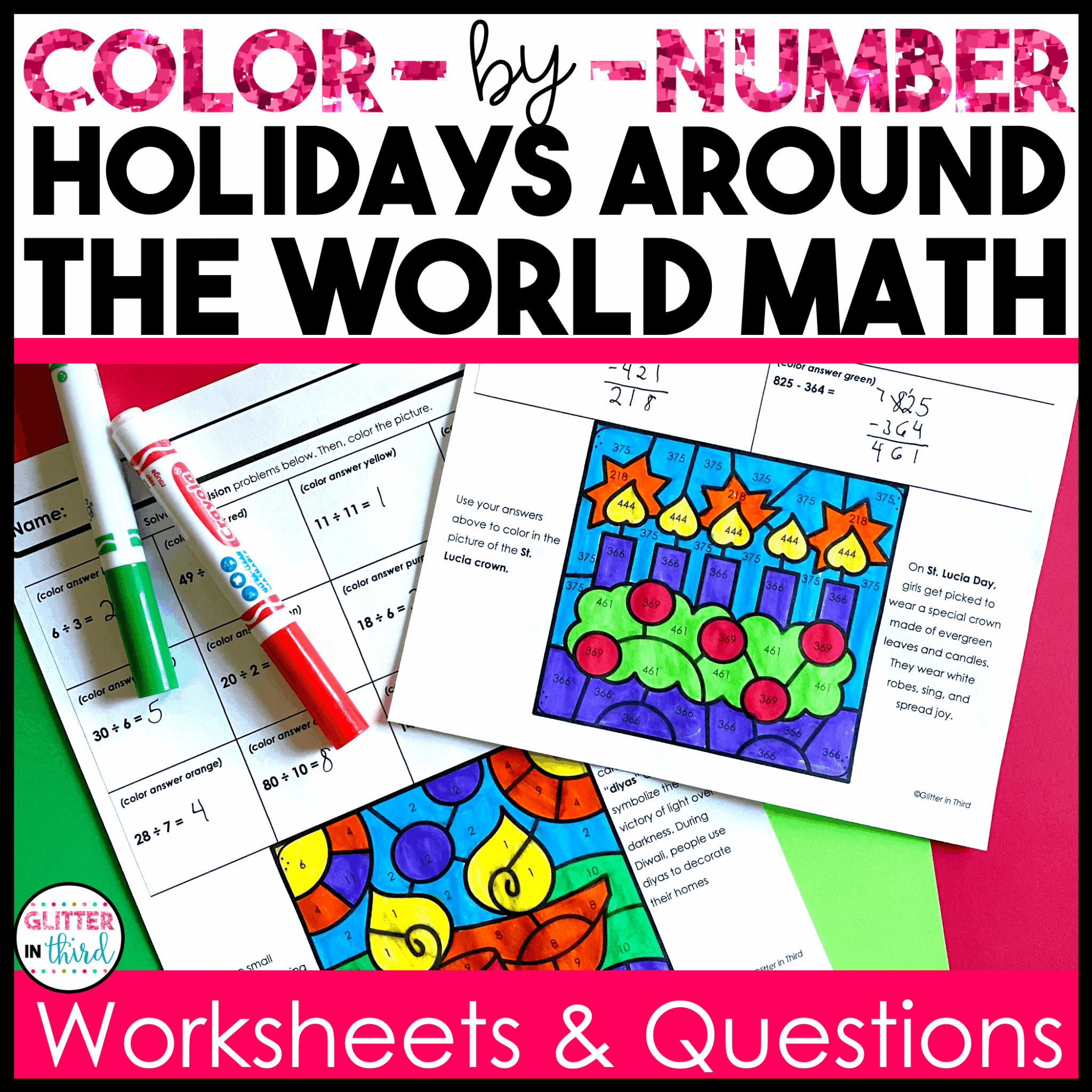 Winter Holidays Around the World Math Worksheets No Prep Color By ...